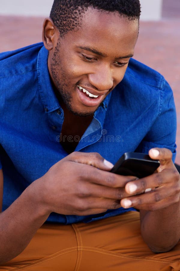 African American Man Using Mobile Phone Stock Photo - Image of happy ...