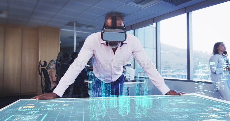 African American Man Using VR Headset Interacting with Virtual ...