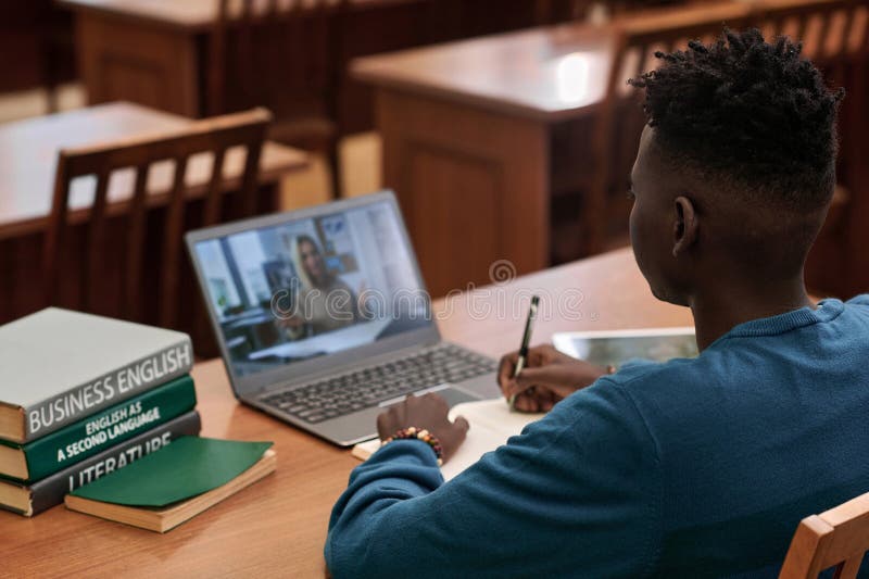 African American Man Watching Online Lecture Stock Image - Image of ...