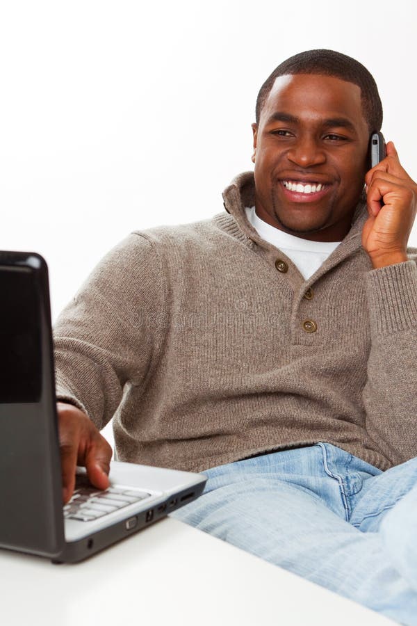 African American Man Working on the Computer. Stock Image - Image of ...