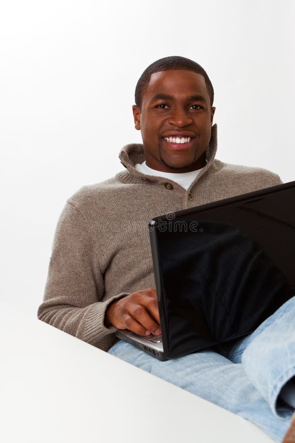 African American Man Working on the Computer. Stock Image - Image of ...