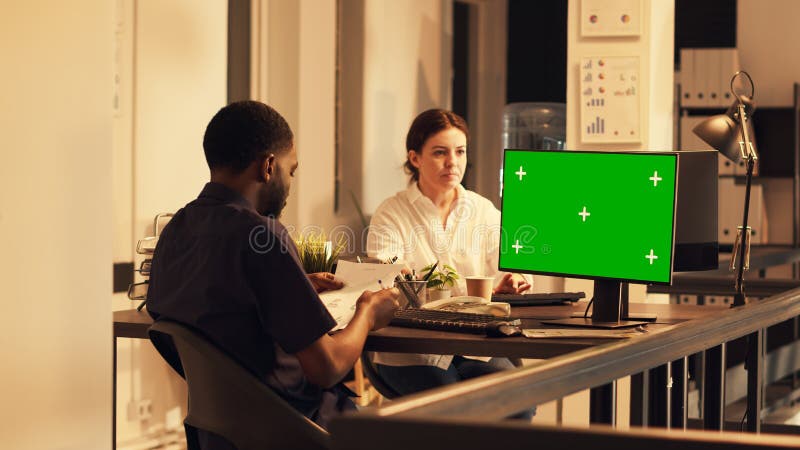African American Man Working with Greenscreen on Computer Stock Image ...