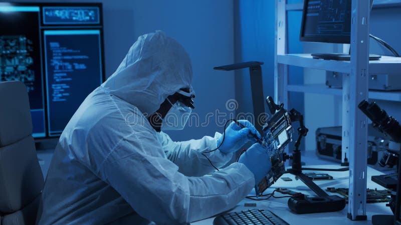 Microelectronics Engineer Works in a Modern Scientific Laboratory on ...