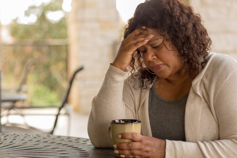 African American Middle Age Woman Looking Sad. Stock Image - Image of ...