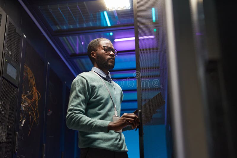 African American Network Engineer in Data Center Stock Image - Image of ...