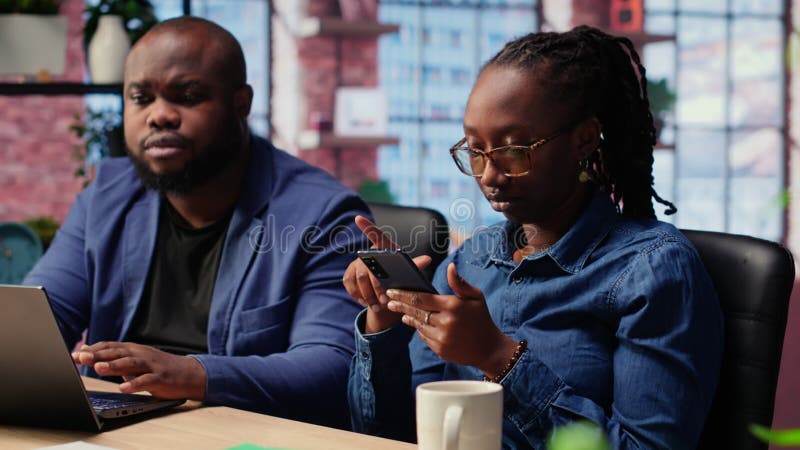 African American People Solving Their daily Work Tasks at Home Office Stock Footage - Video of ...