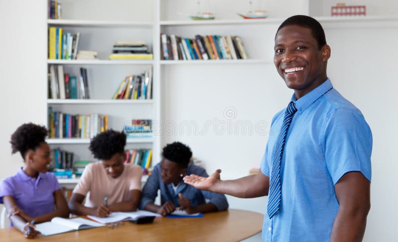 African American Professor with College Students Stock Image - Image of ...