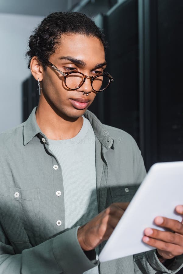 African American Programmer Looking at Digital Stock Photo - Image of ...