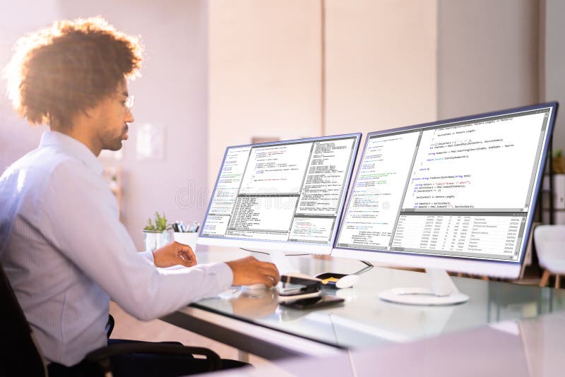 African American Programmer Man Coding Stock Image - Image of back ...