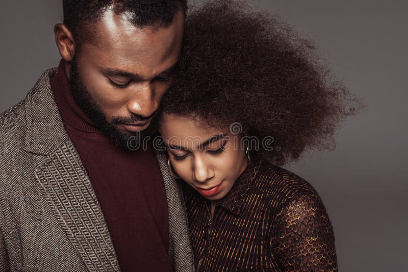African American Retro Styled Couple Hugging Stock Image - Image of ...