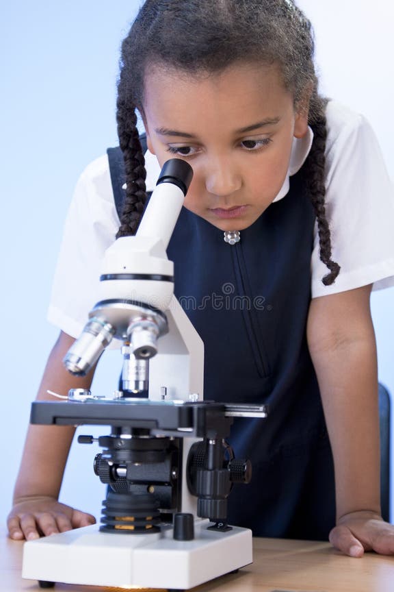 African American School Girl Using Microscope Stock Photo - Image of ...