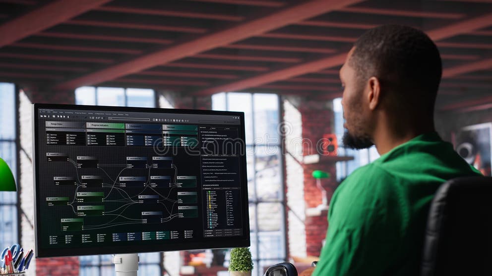 African American Software Developer Does Visual Coding and Creating ...