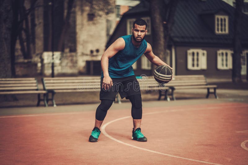 African-american Streetball Player Practicing Outdoors Stock Photo ...