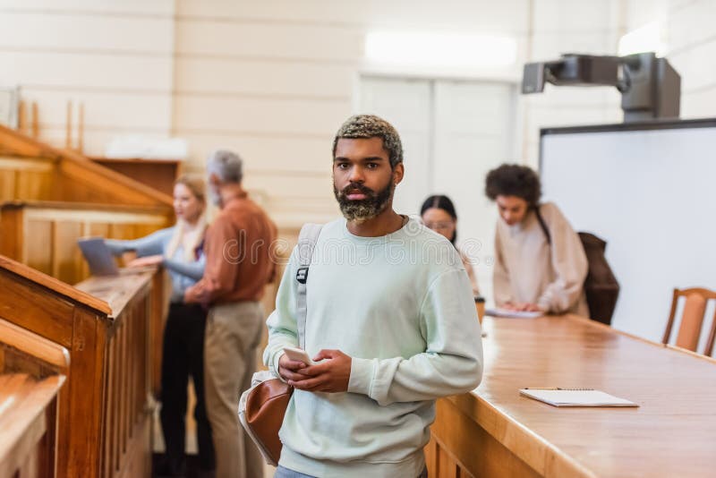 African American Student with Backpack and Stock Photo - Image of ...