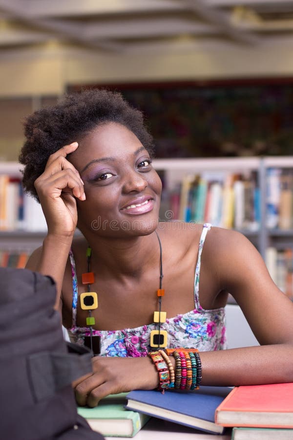 African American Student at the Library Studying Stock Image - Image of ...