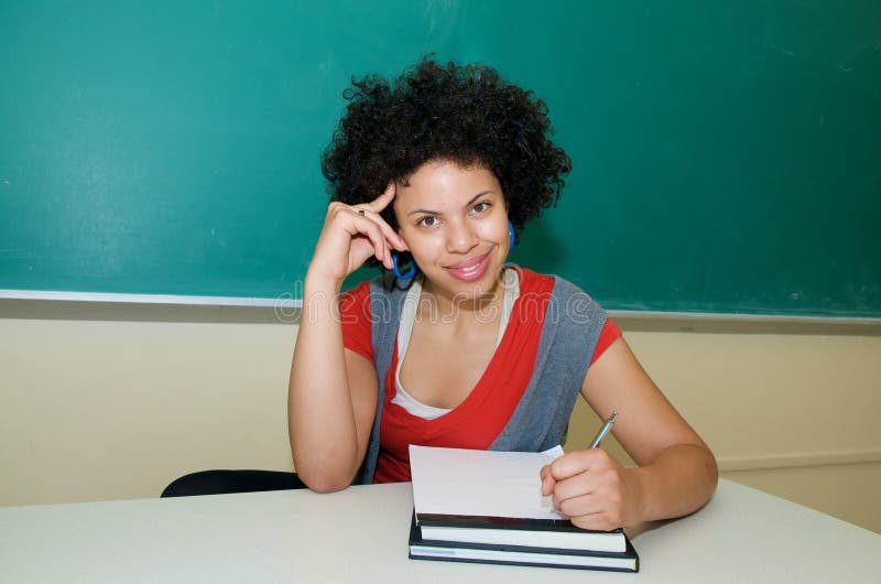 African American Student Studying in Classroom Stock Image - Image of ...