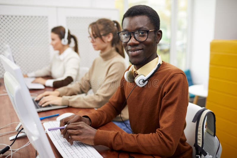 African-American Student Using Computer in College Stock Photo - Image ...