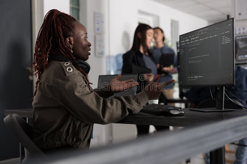African American System Engineer Working on Html Code Development Stock ... African American System Engineer Working on Html Code Development Stock ...