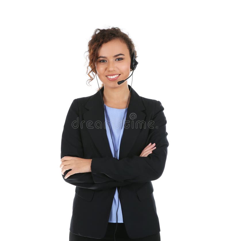 African-American Technical Support Operator with Headset Stock Image ...