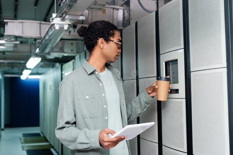 African American Technician with Coffee To Stock Photo - Image of ...