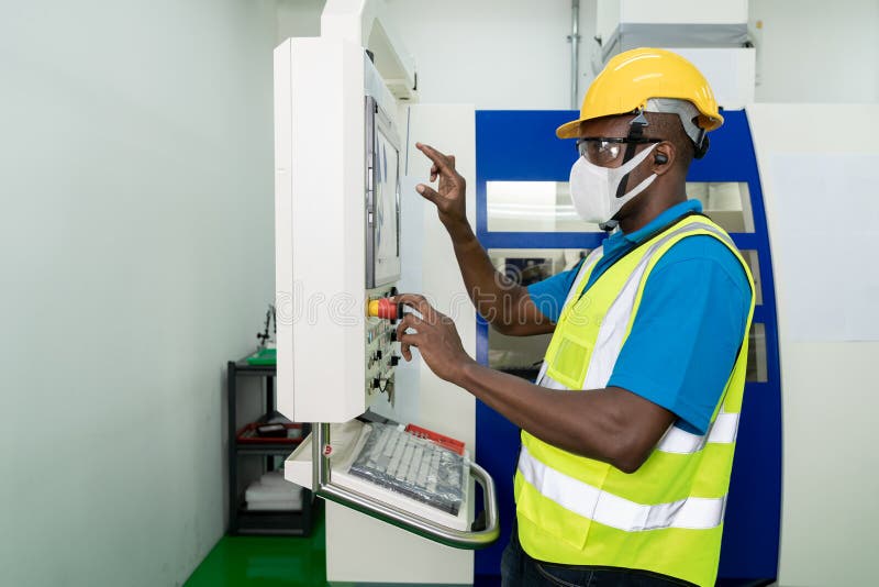 African American Technician Engineer Operating Milling Cutting Machine ...