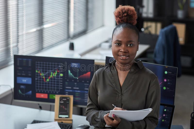 African American Trader Working in Office Stock Photo - Image of ...
