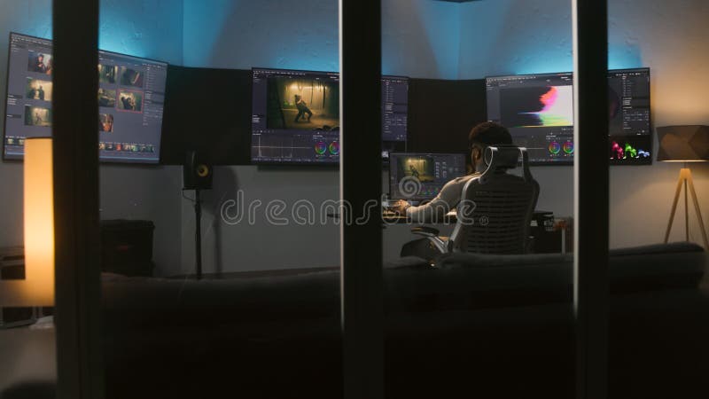 African American Video Editor Makes Color Grading Stock Photo - Image ...