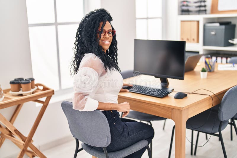 African American Woman Business Worker Using Computer Working at Office ...