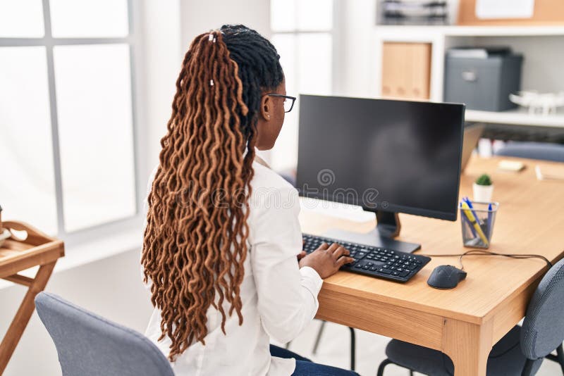 African American Woman Business Worker Using Computer Working at Office ...