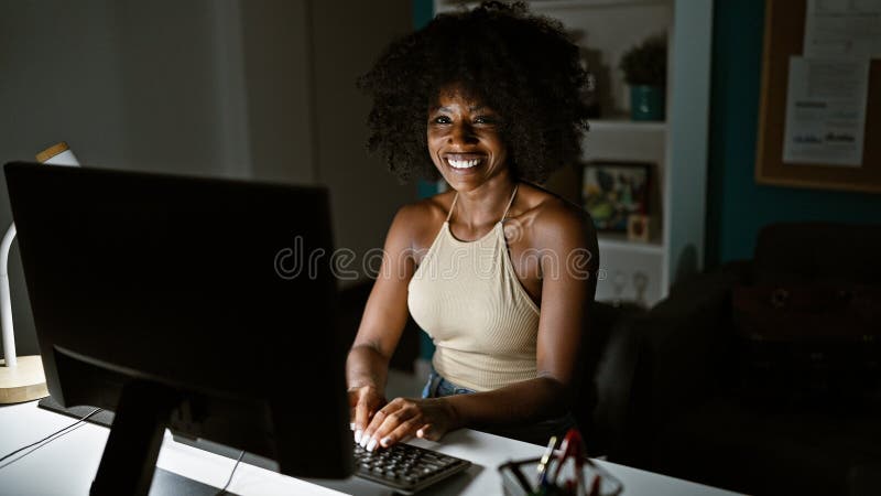 African American Woman Business Worker Using Computer Working at the ...