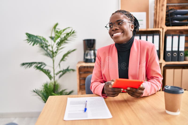 African American Woman Business Worker Using Touchpad at Office Stock ...