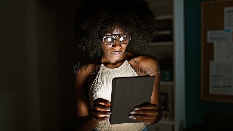 African American Woman Business Worker Using Touchpad at the Office ...