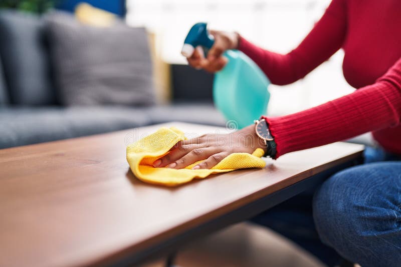 African American Woman Cleaning Table at Home Stock Image - Image of ...