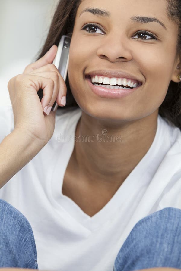 African American Woman Girl Talking On Cell Phone Stock Image Image