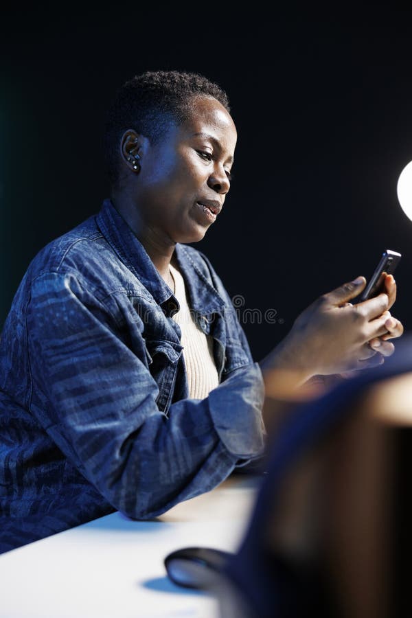 Woman Using Smartphone for Work Stock Image - Image of grasping ...