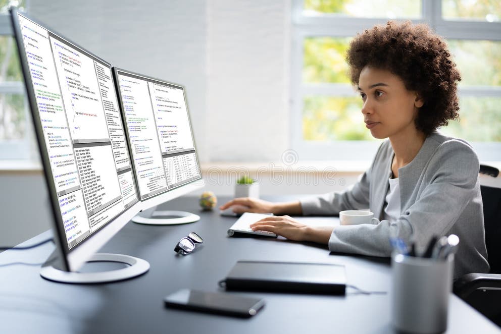 African American Woman Programmer. Girl Coding Stock Image - Image of ...