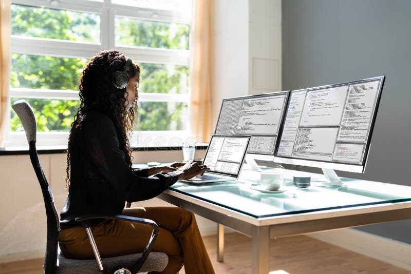 African American Woman Programmer. Girl Coding Stock Image - Image of ...
