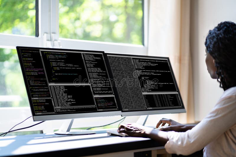 African American Woman Programmer. Girl Coding Stock Photo - Image of ...