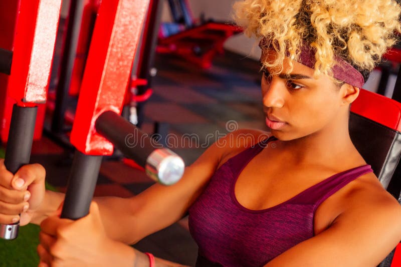 African American Woman Pull-up Athletic Iron Indoors Stock Image ...