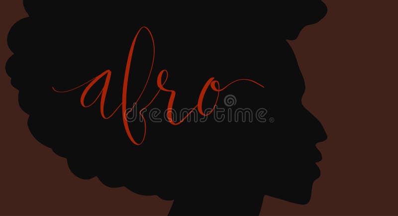 African American Woman Side View Portrait Afro Handwritten Lettering