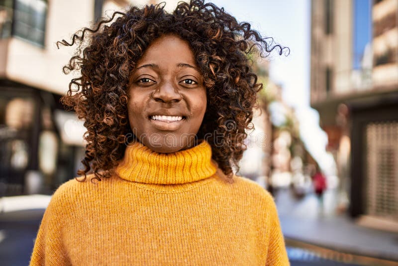 African American Woman Smiling Confident at Street Stock Image - Image ... African American Woman Smiling Confident at Street Stock Image - Image ...