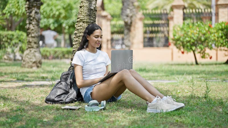 African American Woman Student Using Laptop Studying at University ...