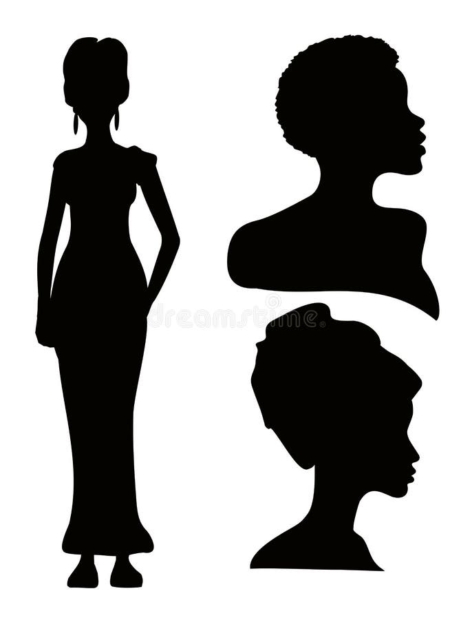 African American Young Woman Face And Figure Vector Black Silhouettes