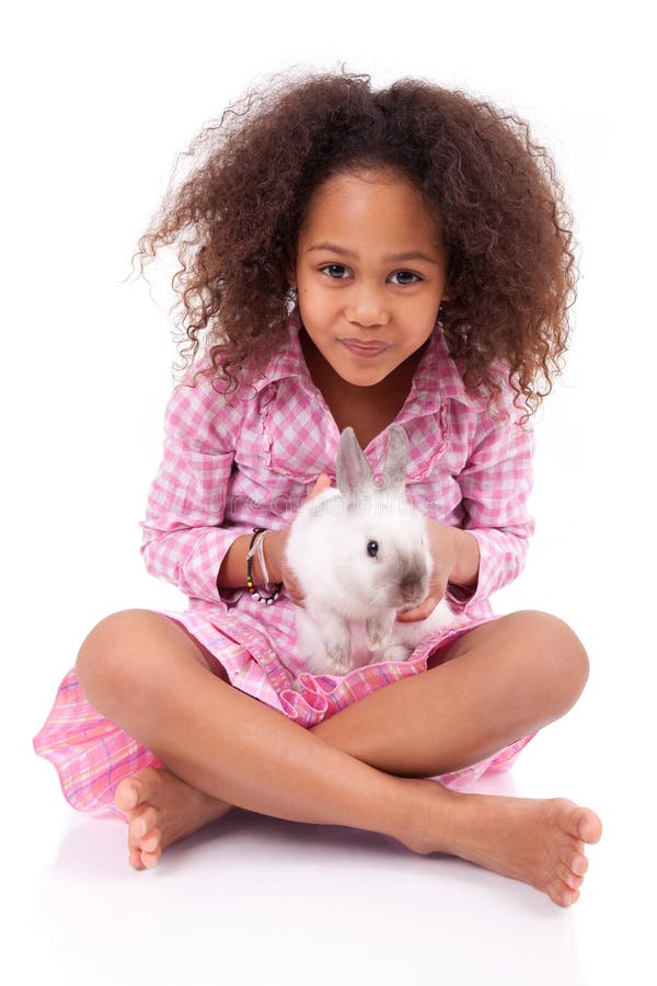 African Asian Girl Holding a Rabbit Stock Photo - Image of holding ...
