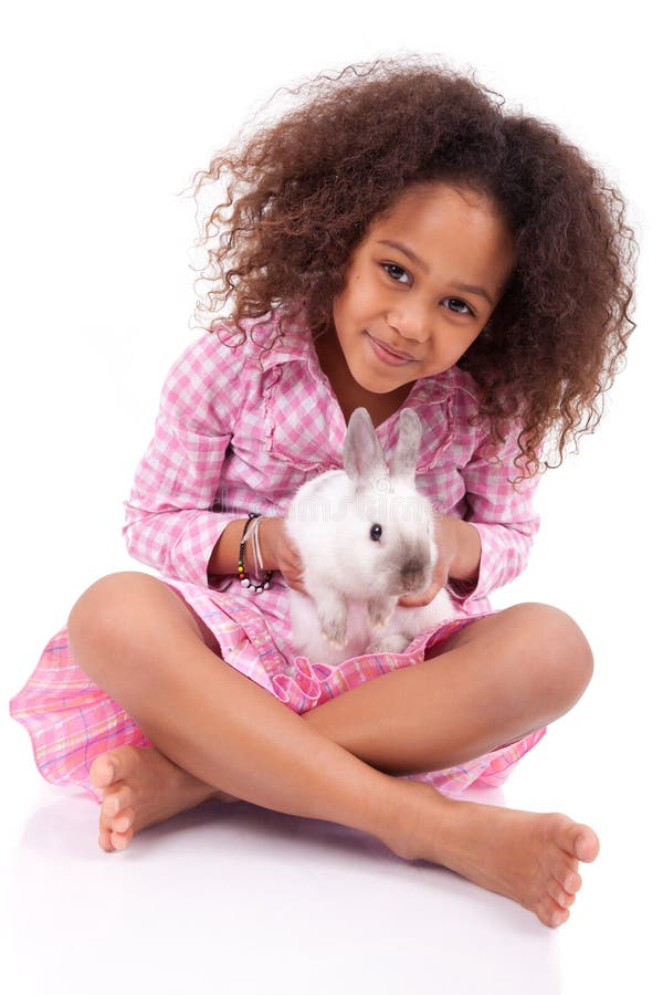 African Asian Girl Holding a Rabbit Stock Photo - Image of animal, girl ...