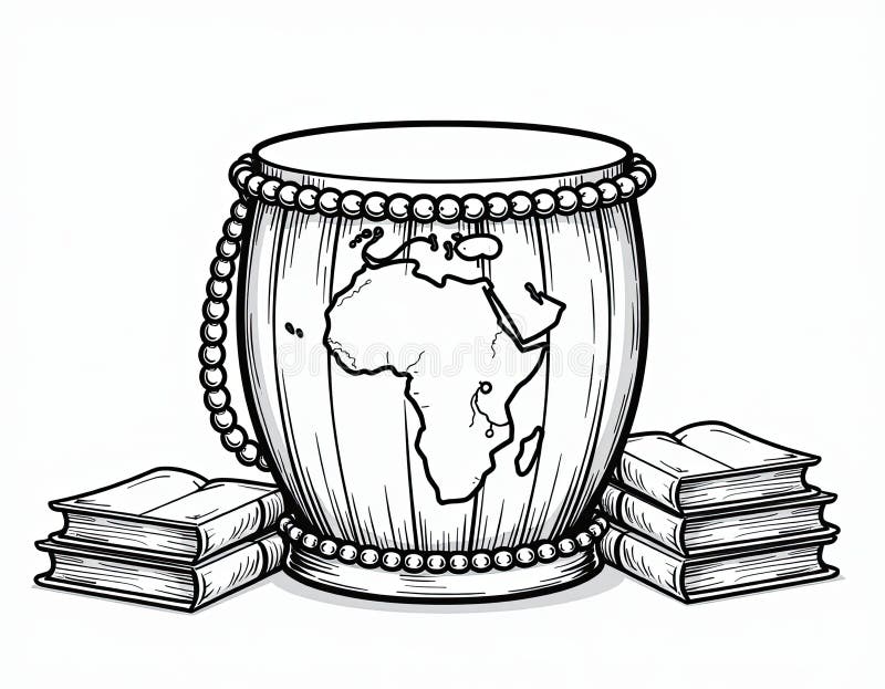 African Barrel with Books - Knowledge and Heritage Stock Illustration ...