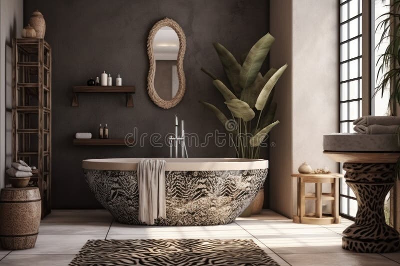 African Bathroom Interior in Wild Animal Style Stock Illustration ...