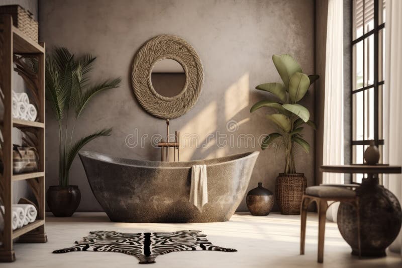 African Bathroom Interior in Wild Animal Style Stock Illustration ...