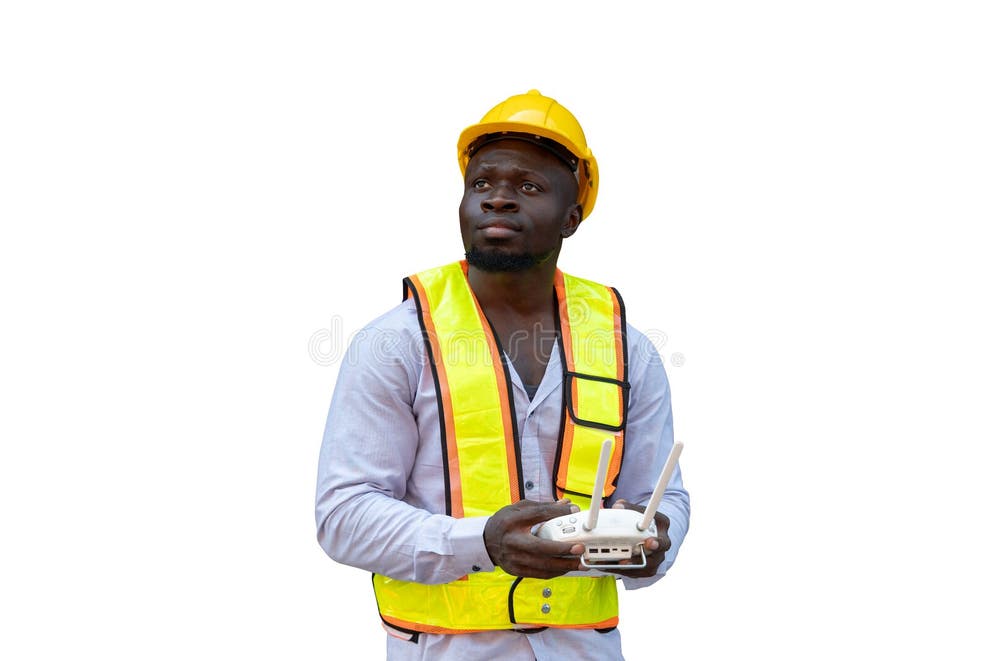African Black Engineer Staff Worker Standing Working with Drone Remote ...