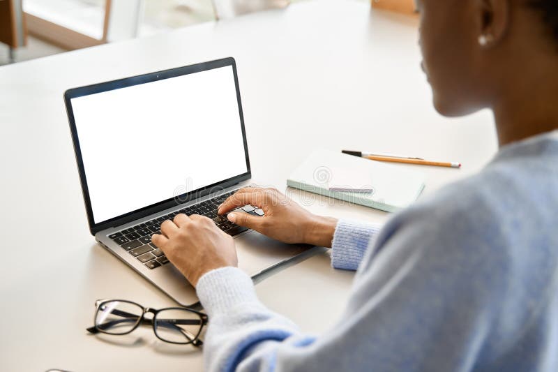 Busy African Girl Student Using Laptop Computer in University Campus ...